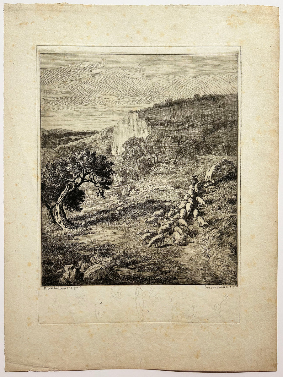 Paysage avec un troupeau de moutons. – Martinez D - Estampes anciennes ...