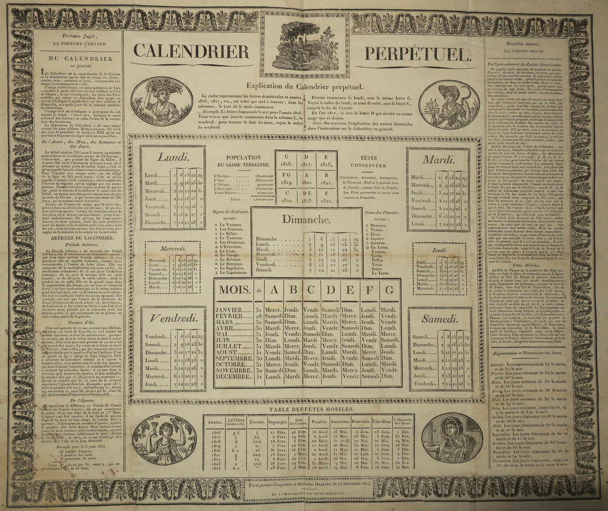 Calendrier perpétuel pour les années 1816 à 1824. – Martinez D ...